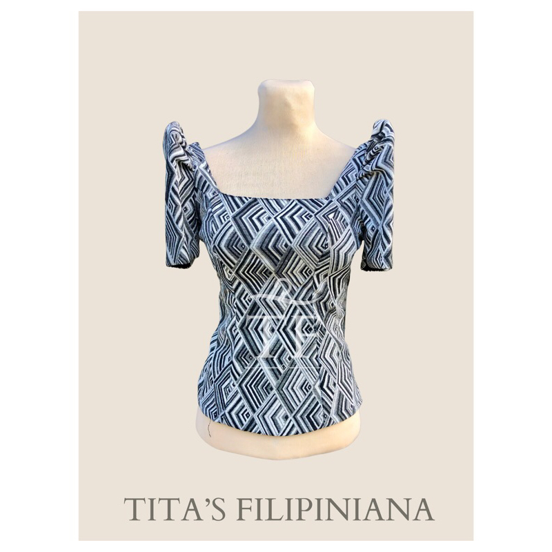 Inabel Linoco Squareneck Modern Filipiniana Top | Shopee Philippines