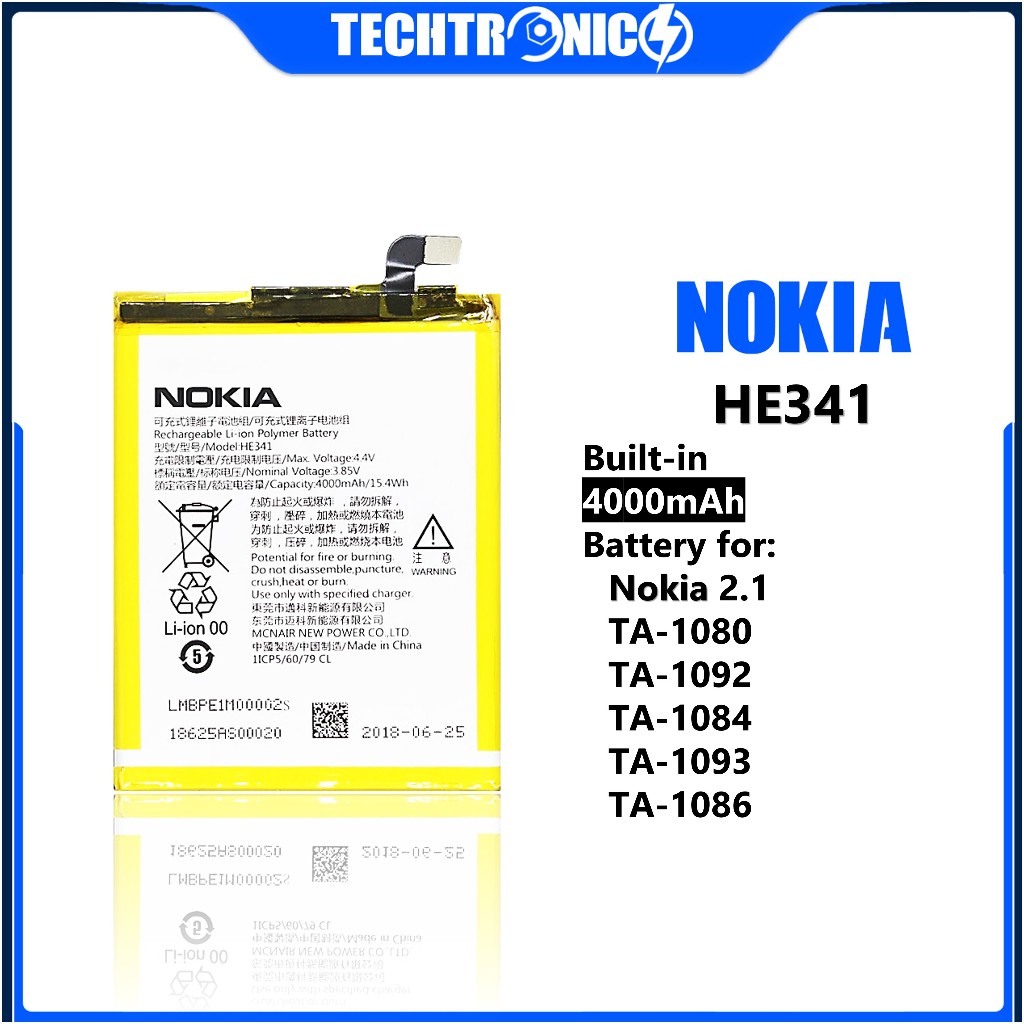 Battery HE341 Nokia 2.1 TA-1080 TA-1092 TA-1084 TA-1093 TA-1086 4000mAh ...