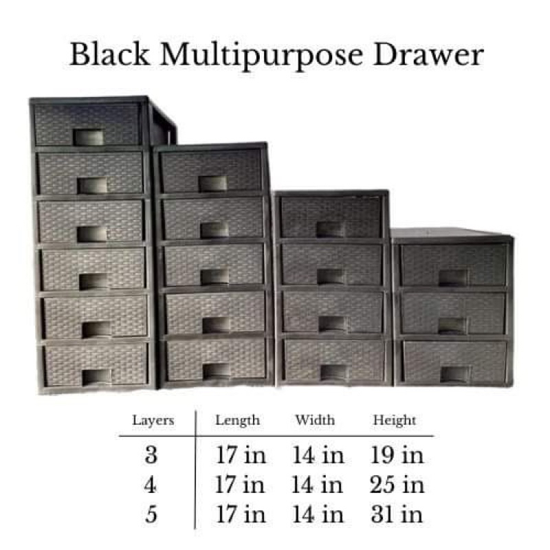 Plastic SIde Drawer Woven Design ALL BLACK 3/4/5 layers | Shopee ...