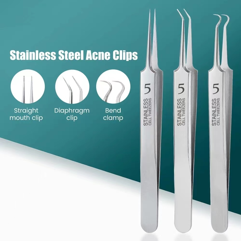 3Pcs Stainless Steel Industrial Repair Tweezer Pimple Clip Tweezers Set ...