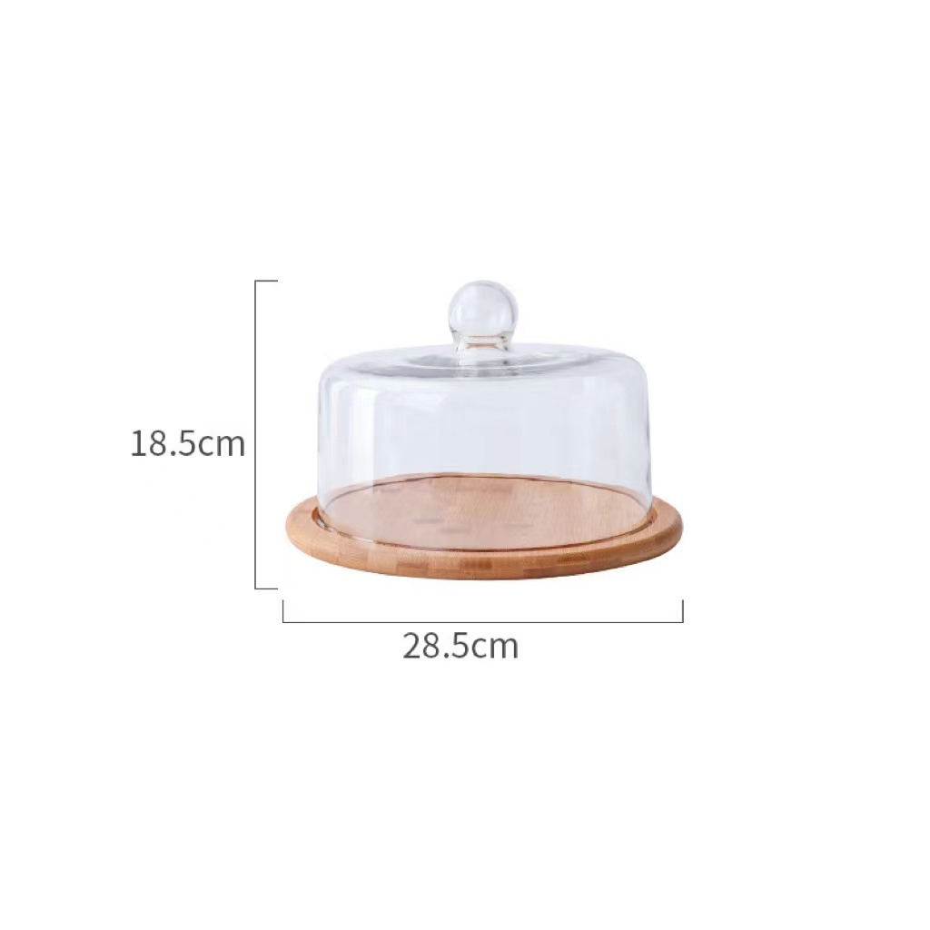 Bamboo Cake Stand With Glass Lid for Cakes, Pastries, Bread Baking ...