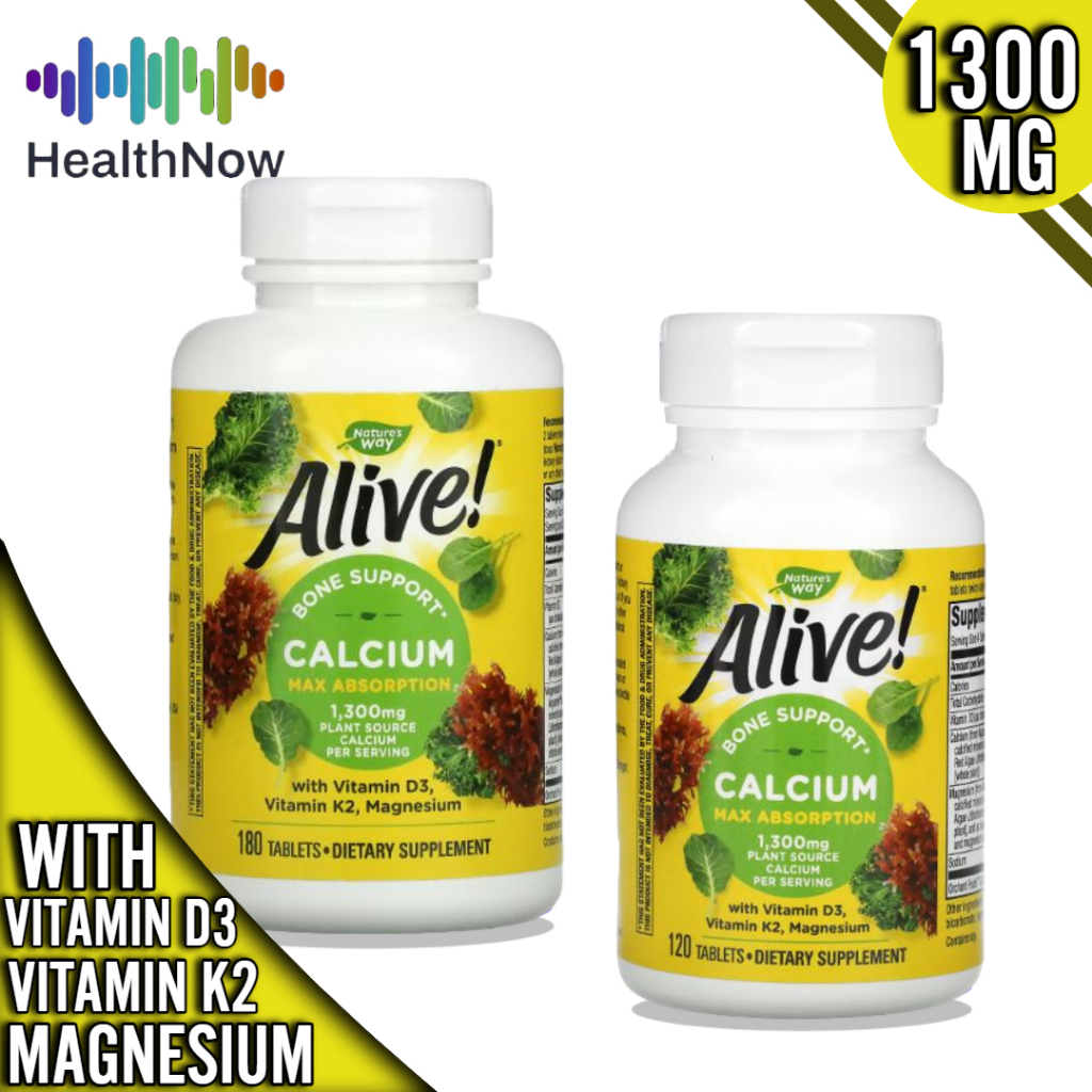 Natures Way Alive Calcium with Vitamin D3 Vitamin K2 Magnesium 325 mg ...