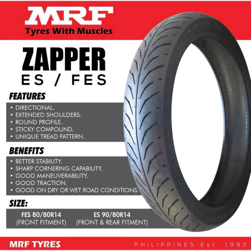 MRF Zapper Tire 1008014 908014 808014 Tubeless Made in India | Shopee ...