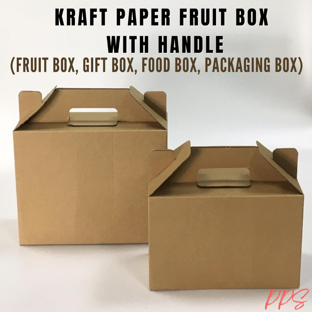 5pcs - Kraft Paper Box with Handle for Fruit Box, Food Box, Gift Box ...