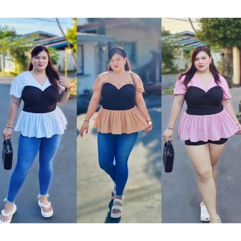 CHEAPEST PLUS SIZE SABRINA TWO TONED TOP XL TO 2XL | Shopee Philippines