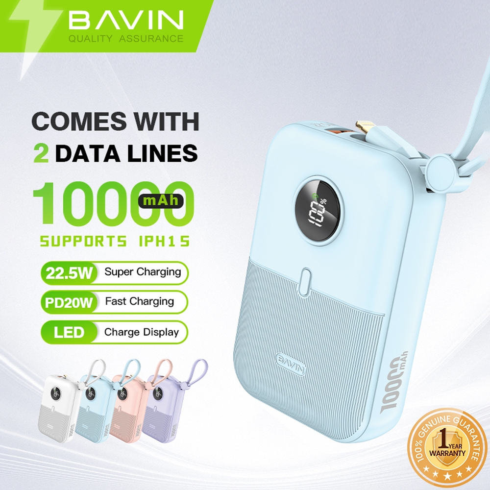BAVIN PC1089 10000mAh Mini Powerbank 22.5W Fast Charging with Built-In ...