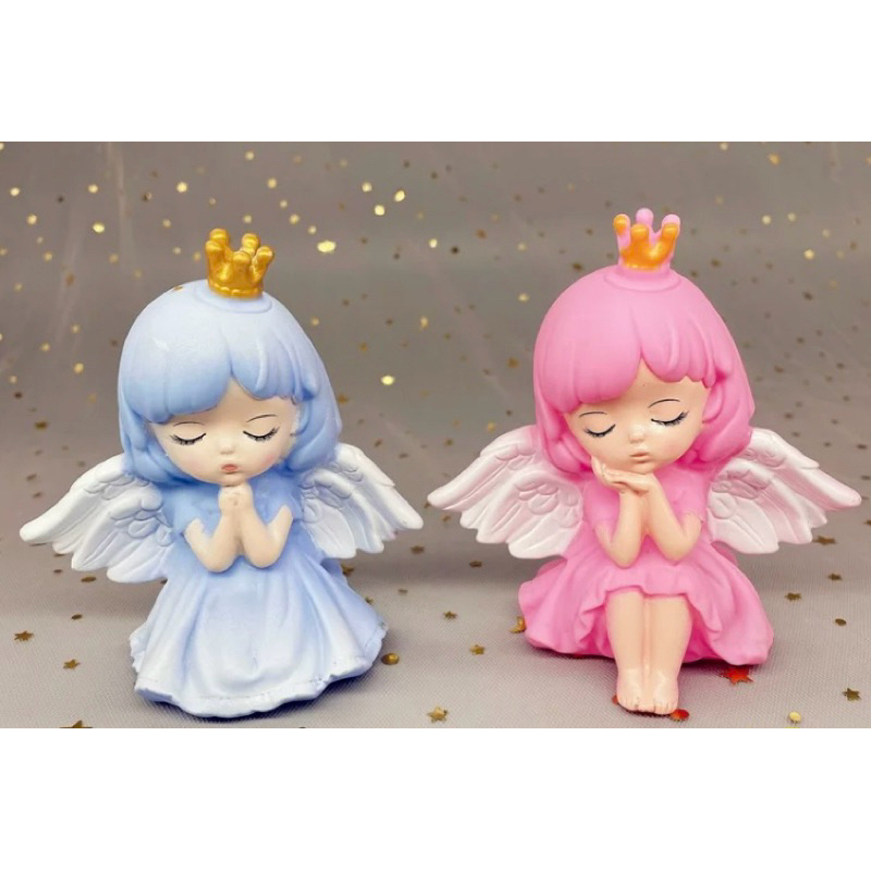 Pink or blue haired crowned praying angels cake topper | Shopee Philippines