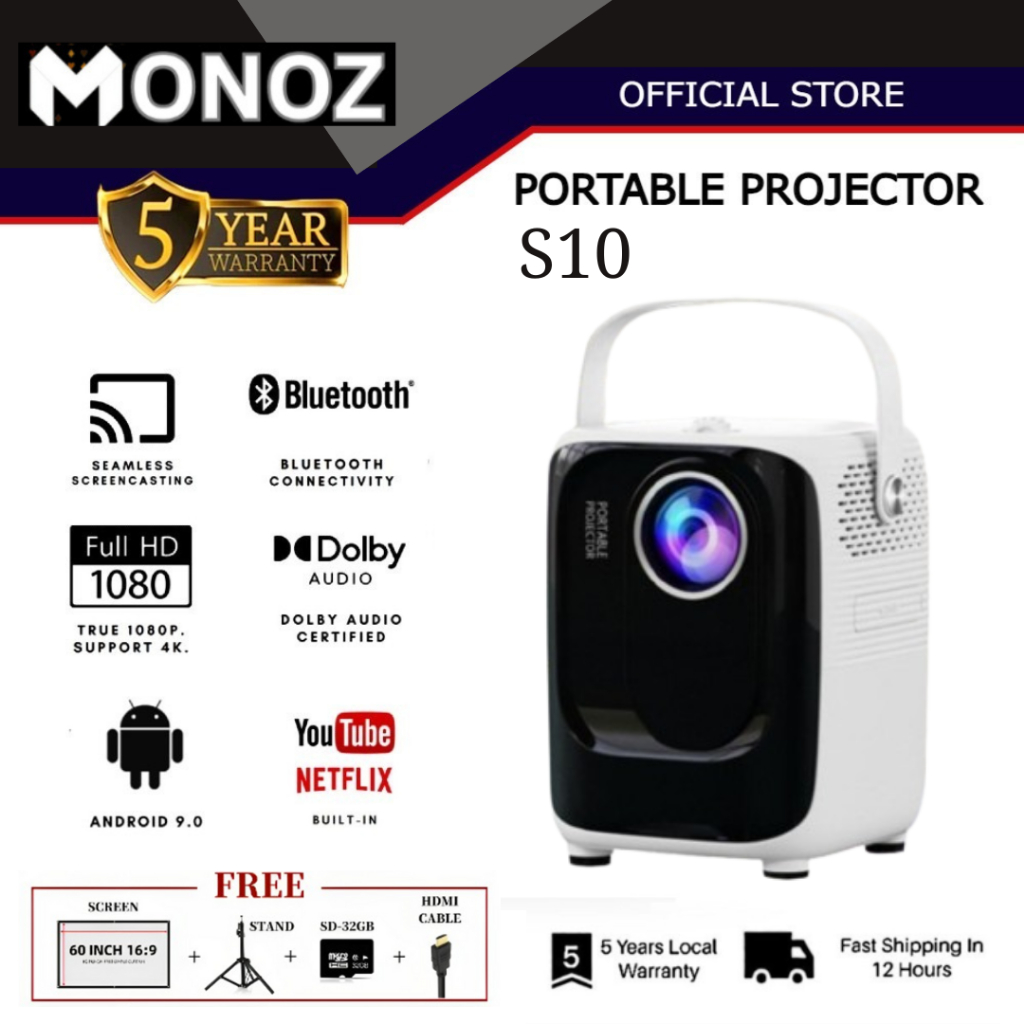 PROJECTOR S10 5G Portable Smart 4K UHD LED Built-in OS Android WiFi ...