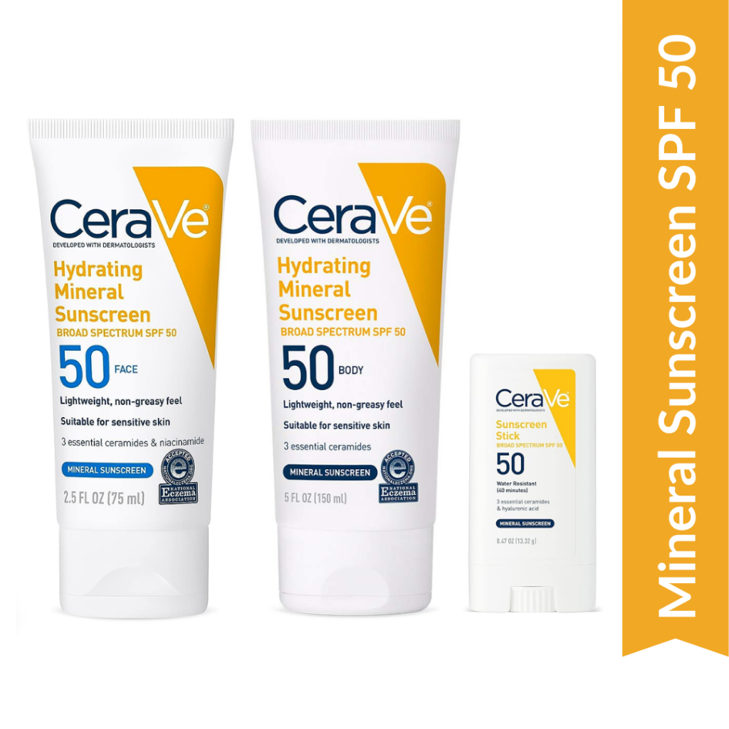 CeraVe Hydrating Mineral Sunscreen Face | Body | Sunscreen Stick SPF 50 ...