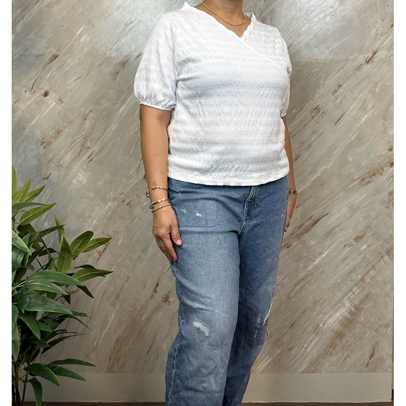 Mika V-Neck Overlap Blouse | Shopee Philippines