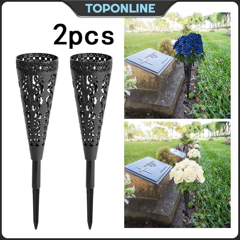 2pcs Spike Grave Vase Plastic Memorial Cemetery Flower Holder Hollow ...