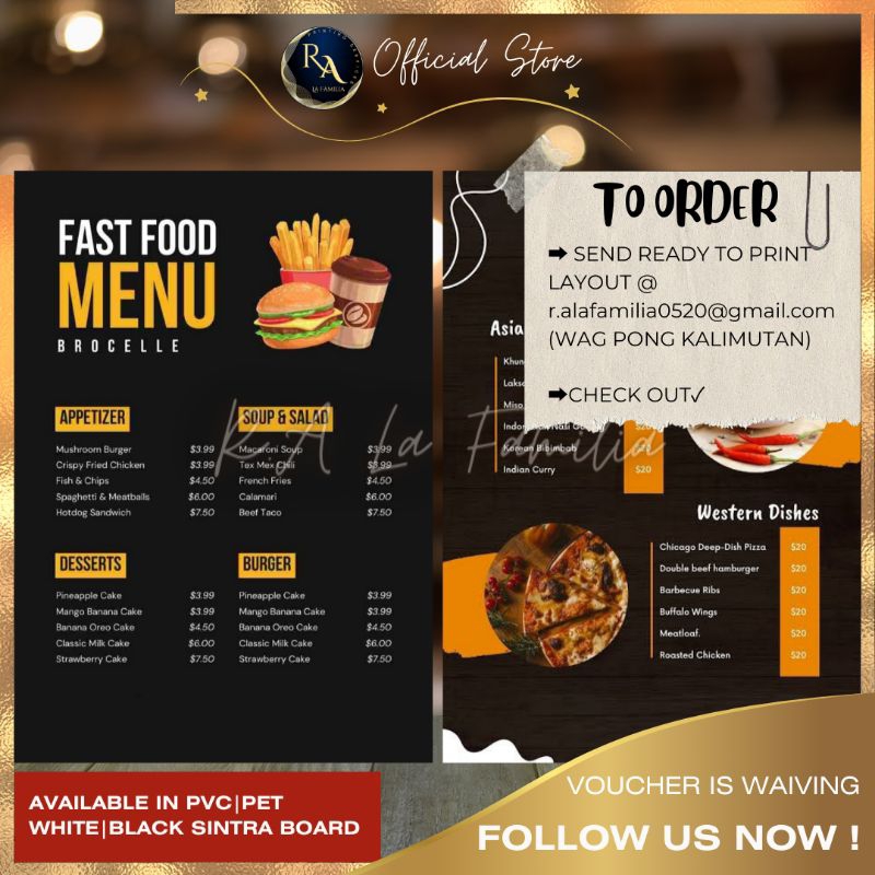 R.A MENU BOARD ( PVC | WHITE OR BLACK SINTRA BOARD) | Shopee Philippines