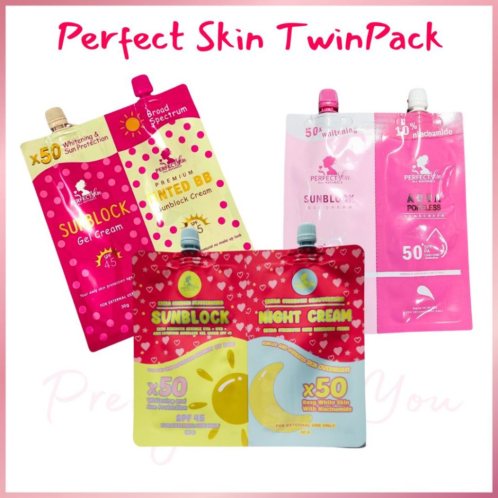 Perfect Skin Twin Pack Sunblock Gel Cream Aqua Poreless Premium Tinted Sunscreen Twinpack ...