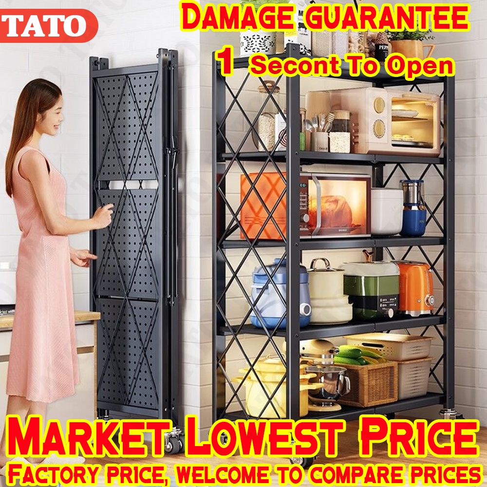 3-5Layer Kitchen Rack organizer Folding Racks Rack Shelves With Wheels ...