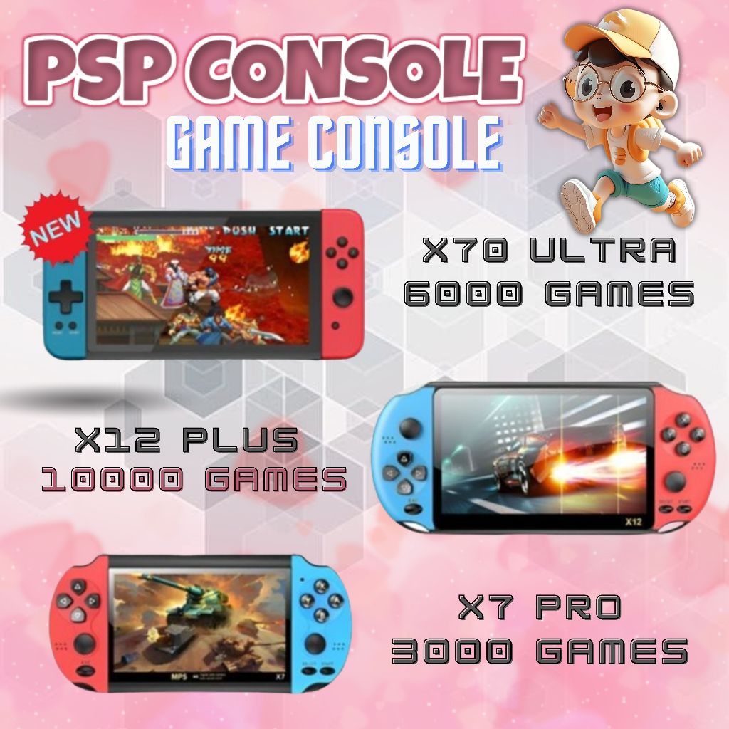 PSP X70 Handheld Game console 7 inch HD Screen Retro Game Support Two ...
