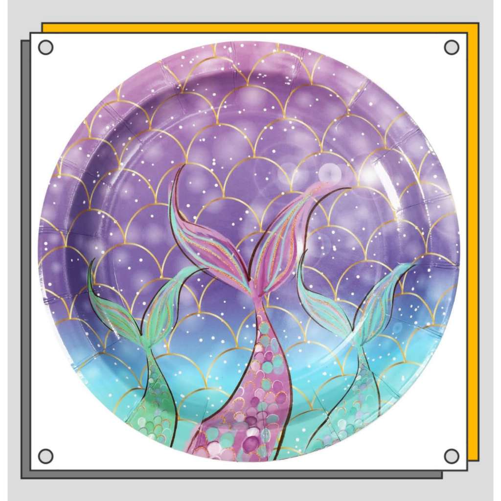 10 Pcs 9 inches Fish scale style Mermaid Children's birthday cake plate ...