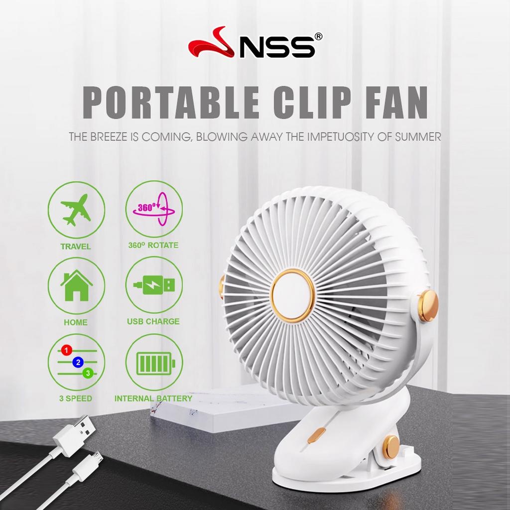 NSS Clip Fan Mini Portable Desk Fan USB Charging 900mAh 3Speed Electric ...