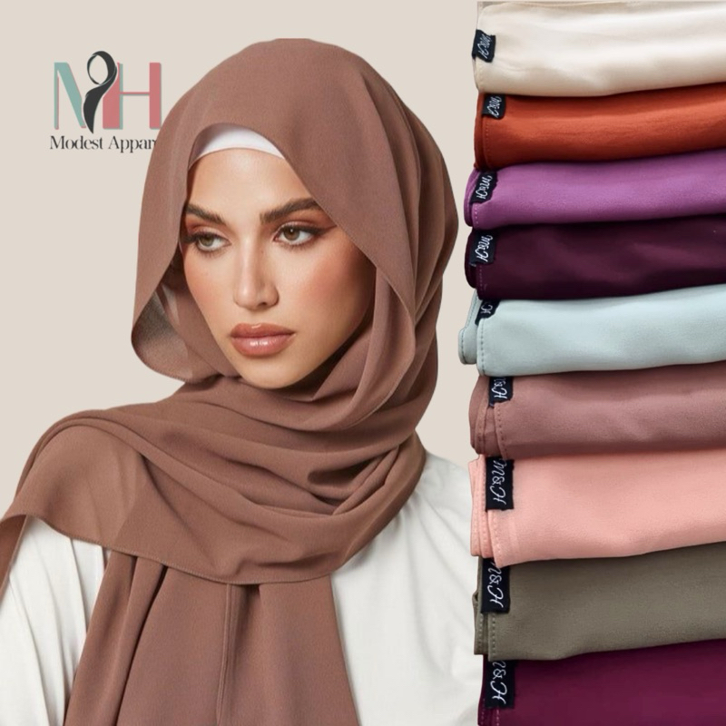 M&H PREMIUM HEAVY CHIFFON Plain Rectangle Hijab Malaysian Scarf / Shawl ...