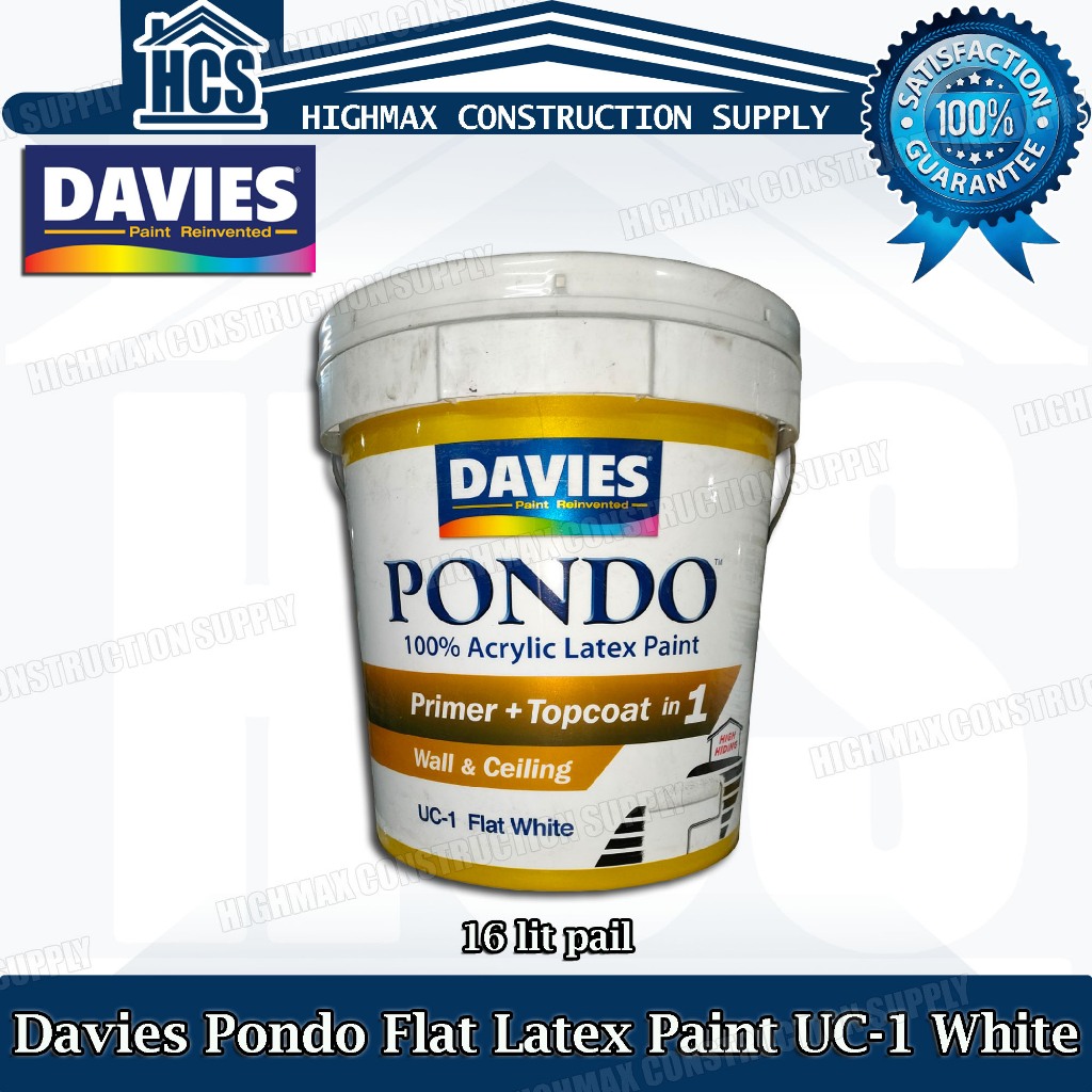 Davies Pondo 100% Acrylic Flat Latex Paint UC-1 White with High Hiding ...