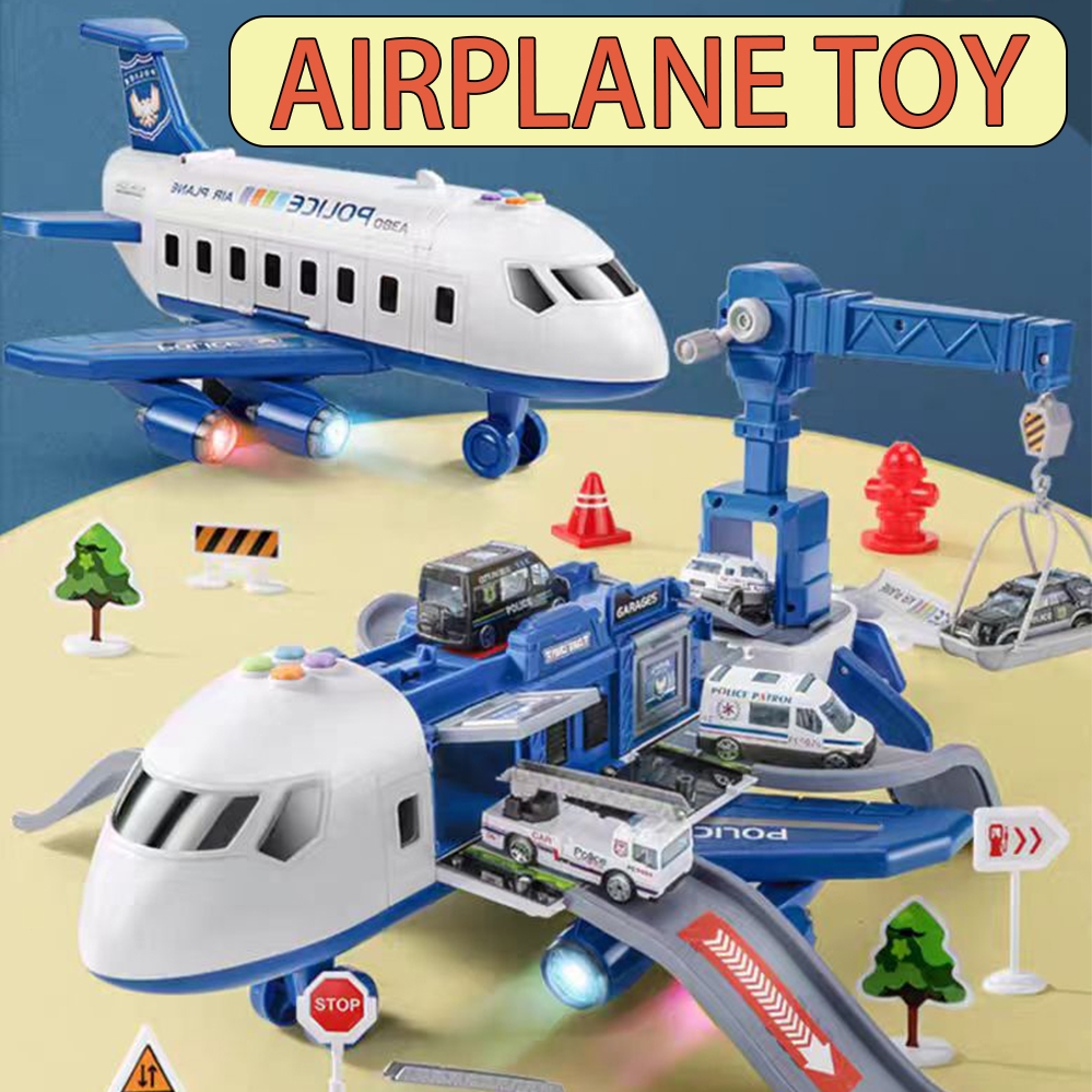 Large Airplane Toy Cars With 3 Cars 11 Road Signs Storage Transport ...
