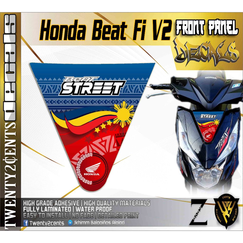 Honda Beat Fi V2 Front Panel High-Quality Decals and Stickers (assorted ...
