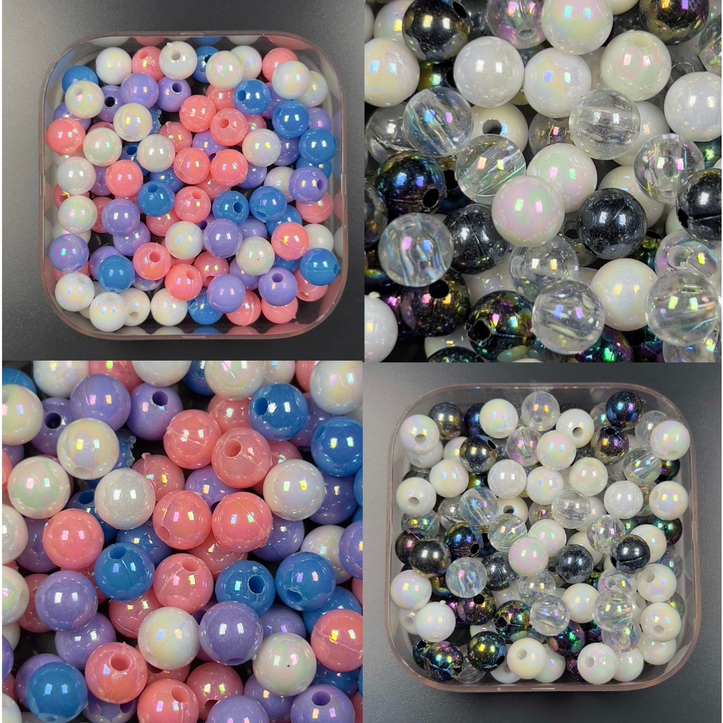 50 Pcs Round Beads 8mm AB Coating Rainbow Chalk bead Charm Accessories ...
