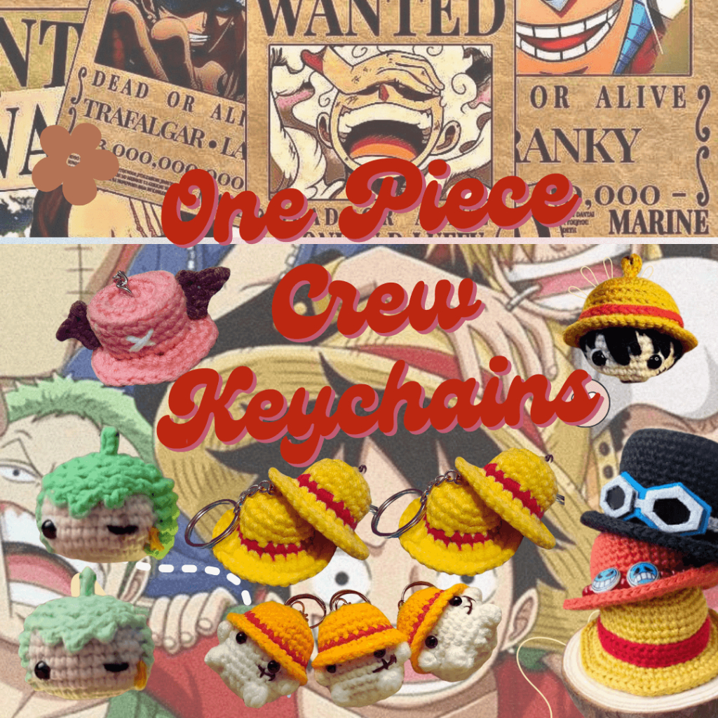 Crochet one piece crew hat keychain _ Monkey D Luffy Straw hat Pirate ...