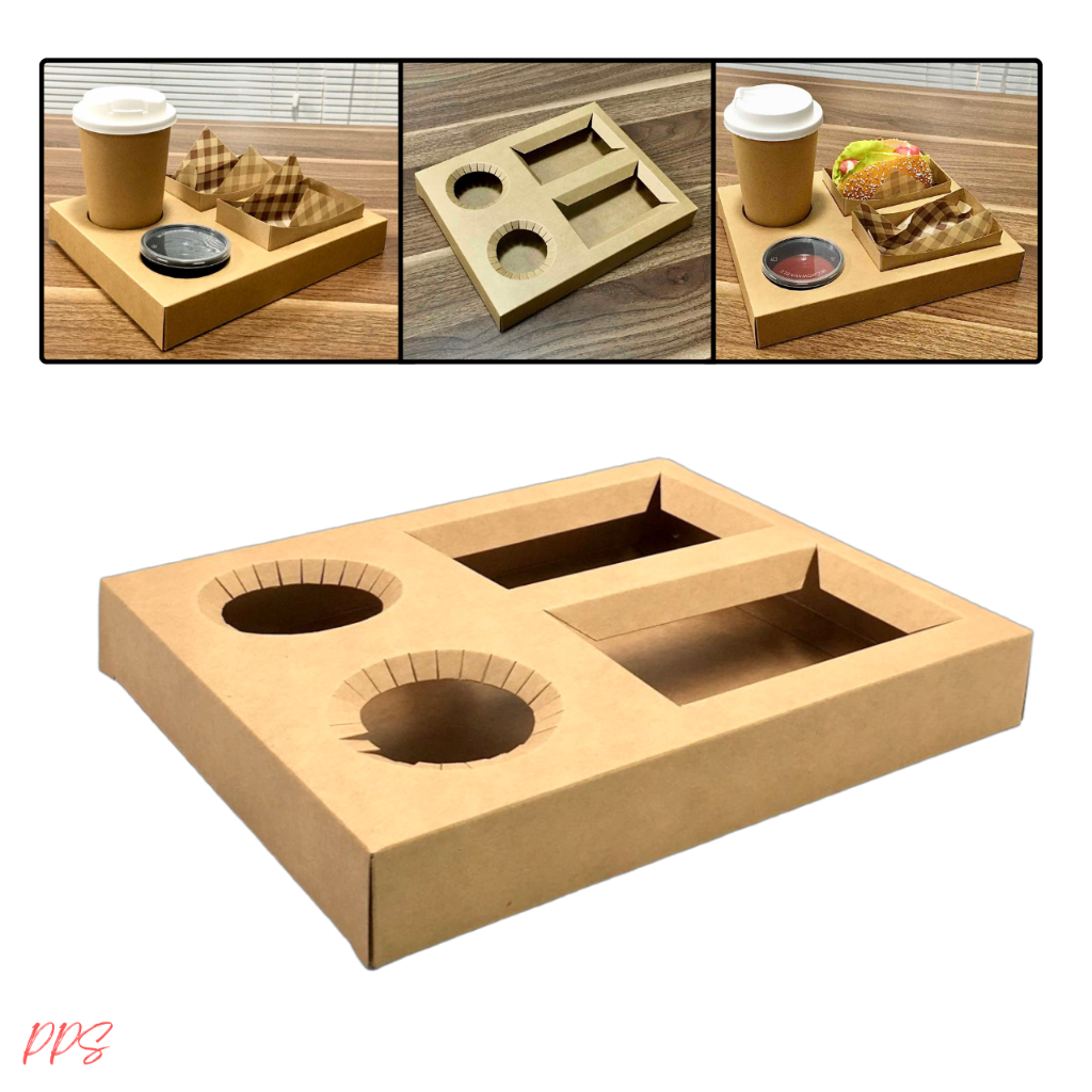 Disposable Kraft Food Serving Paper Tray Snack Drink Carrier Take Out ...