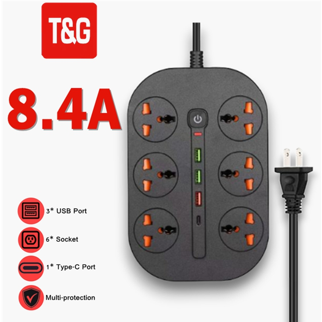 TB-21 8.4A Universal Power Socket Extension With Type-C Port, 6 AC ...