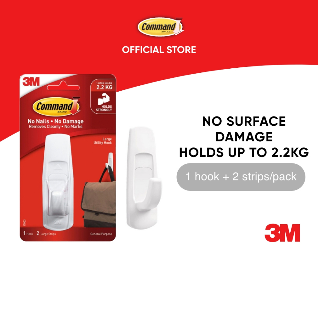 3M™ Command™ Large Utility Hooks 17003, 1 Hook + 2 Large Strips Holds ... 3M™ Command™ Large Utility Hooks 17003, 1 Hook + 2 Large Strips Holds ...