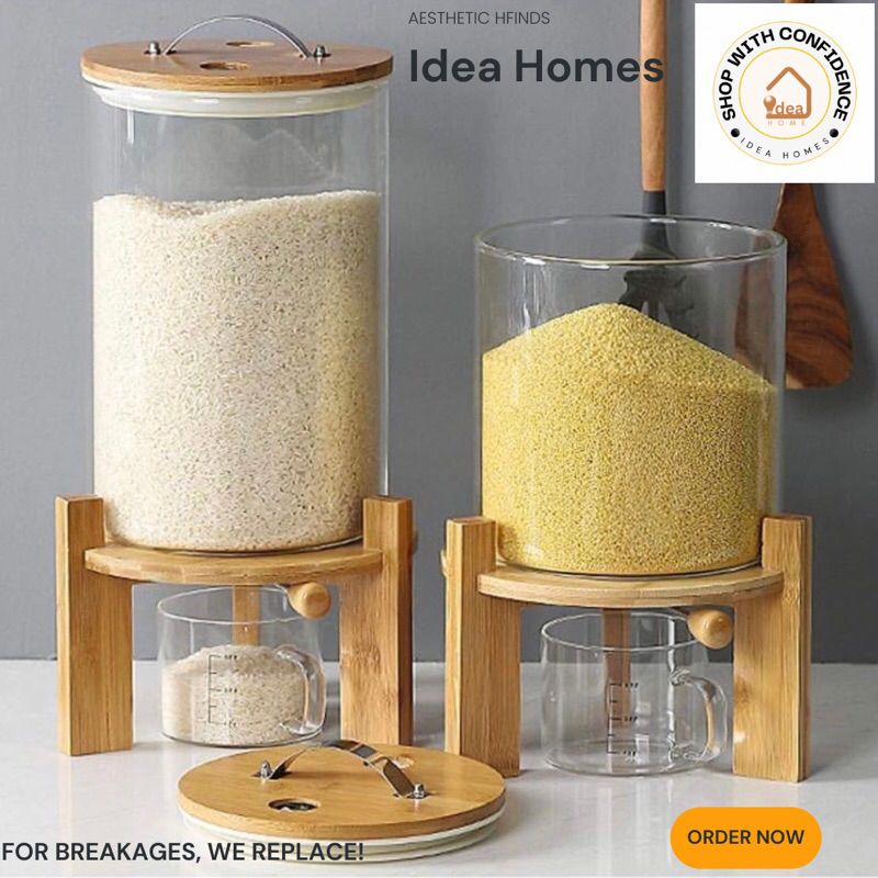 IDEAHOMES 5L Borosilicate Glass Rice Dispenser Aesthetic Design for ...