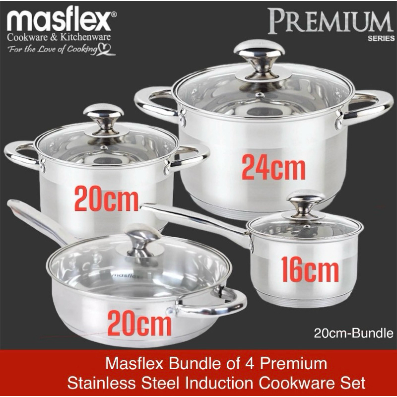 MASFLEX Premium Stainless Steel Induction Cookware Set 20 cm Bundle ...