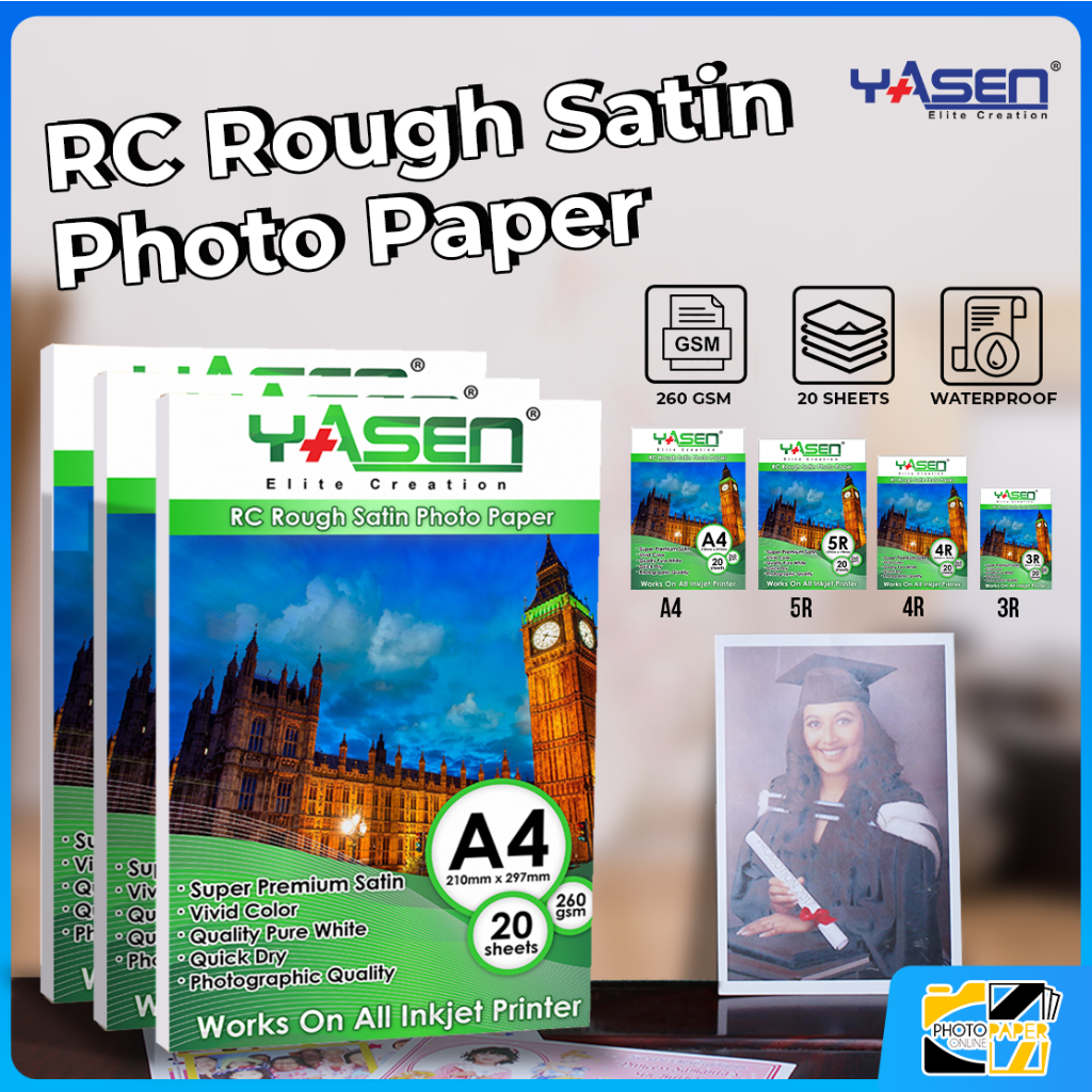 Yasen RC Rough Satin Photo Paper 260 GSM A4 5R 4R 3R Size Resin Coated ...