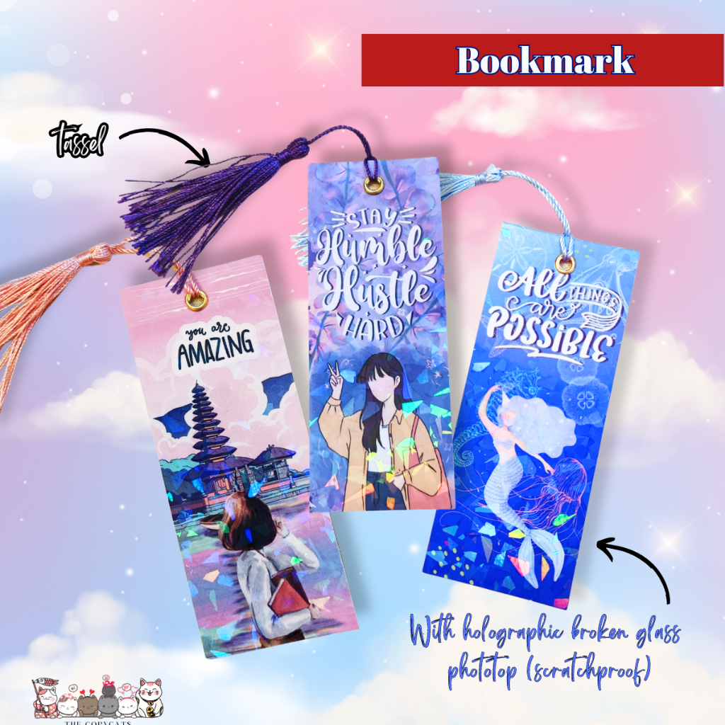 INSPIRATIONAL BOOKMARK WITH BROKEN GLASS PHOTO TOP, EYELET AND TASSEL ...