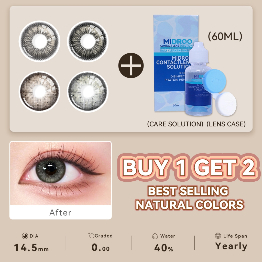 Midroo 1Pair Fog Mountain Contact lens Complete Set With Solution ...