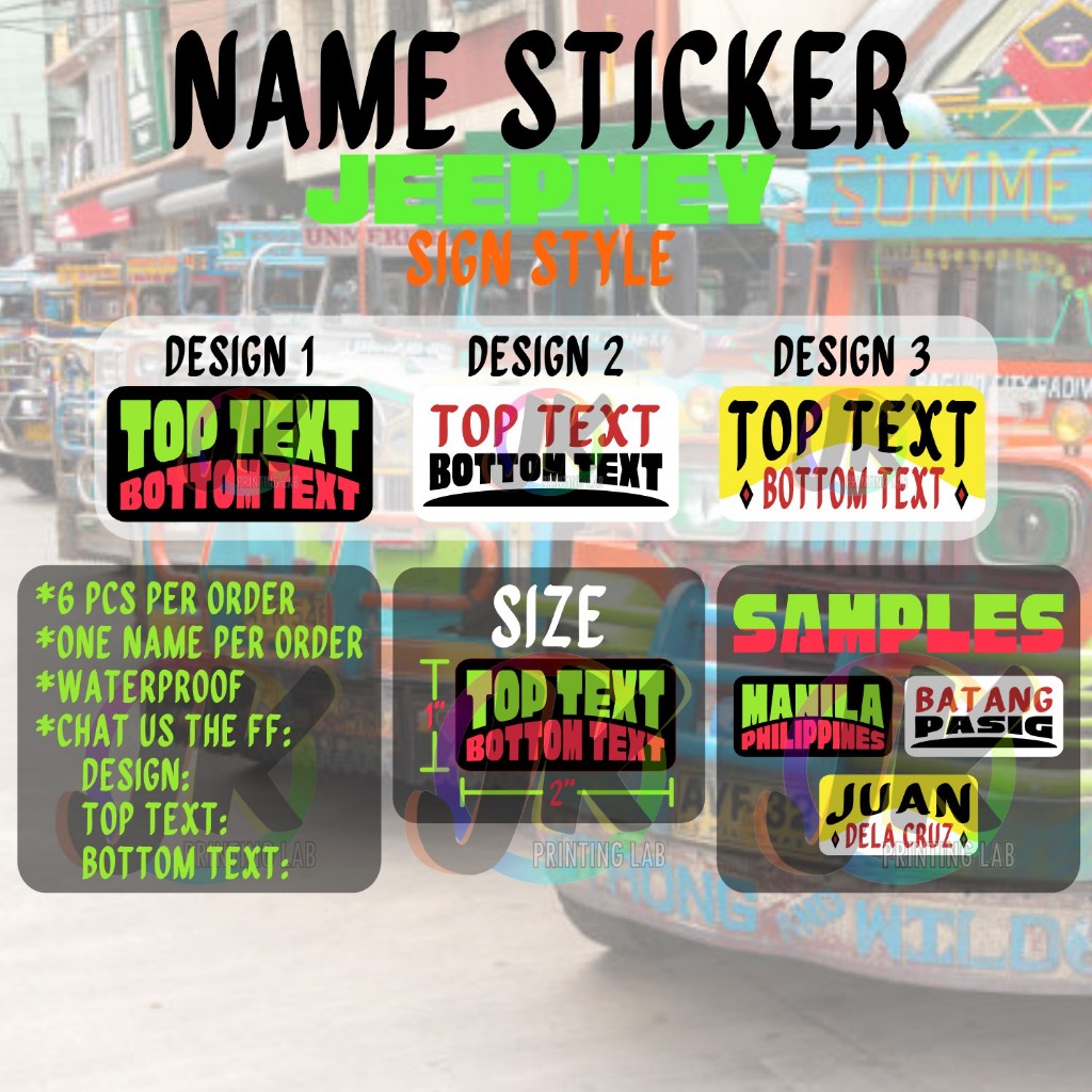 Jeepney Sign Style Name Tag Vinyl Sticker [6pcs] | Shopee Philippines