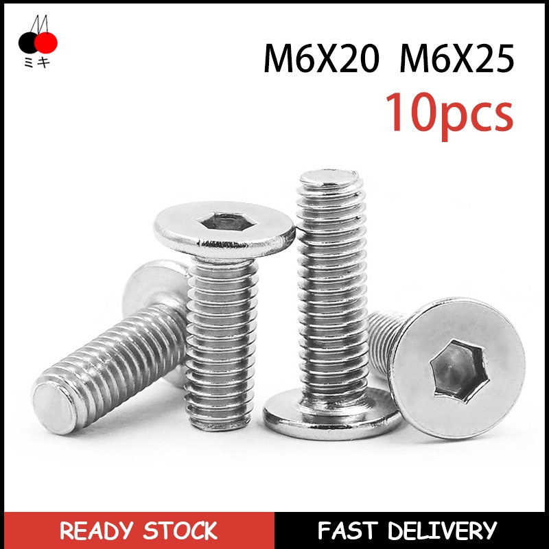 10pcs M6 Thin Flat Hex Head Screw Stainless Steel Hex Socket Ultra Thin ...