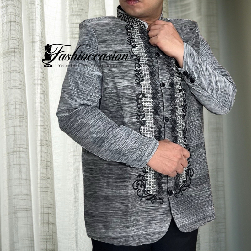 Modern BARONG COAT BLACK JUSILIN w/ Embroidery Design - Modern Barong ...