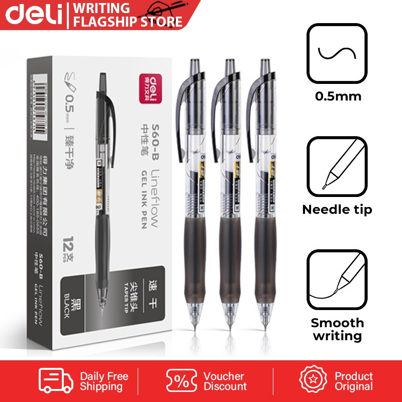 Deli Gel Pen 0.5mm Black Expansion Quick-Qrying Writing Pen Stationery School Supplies S60-B ...