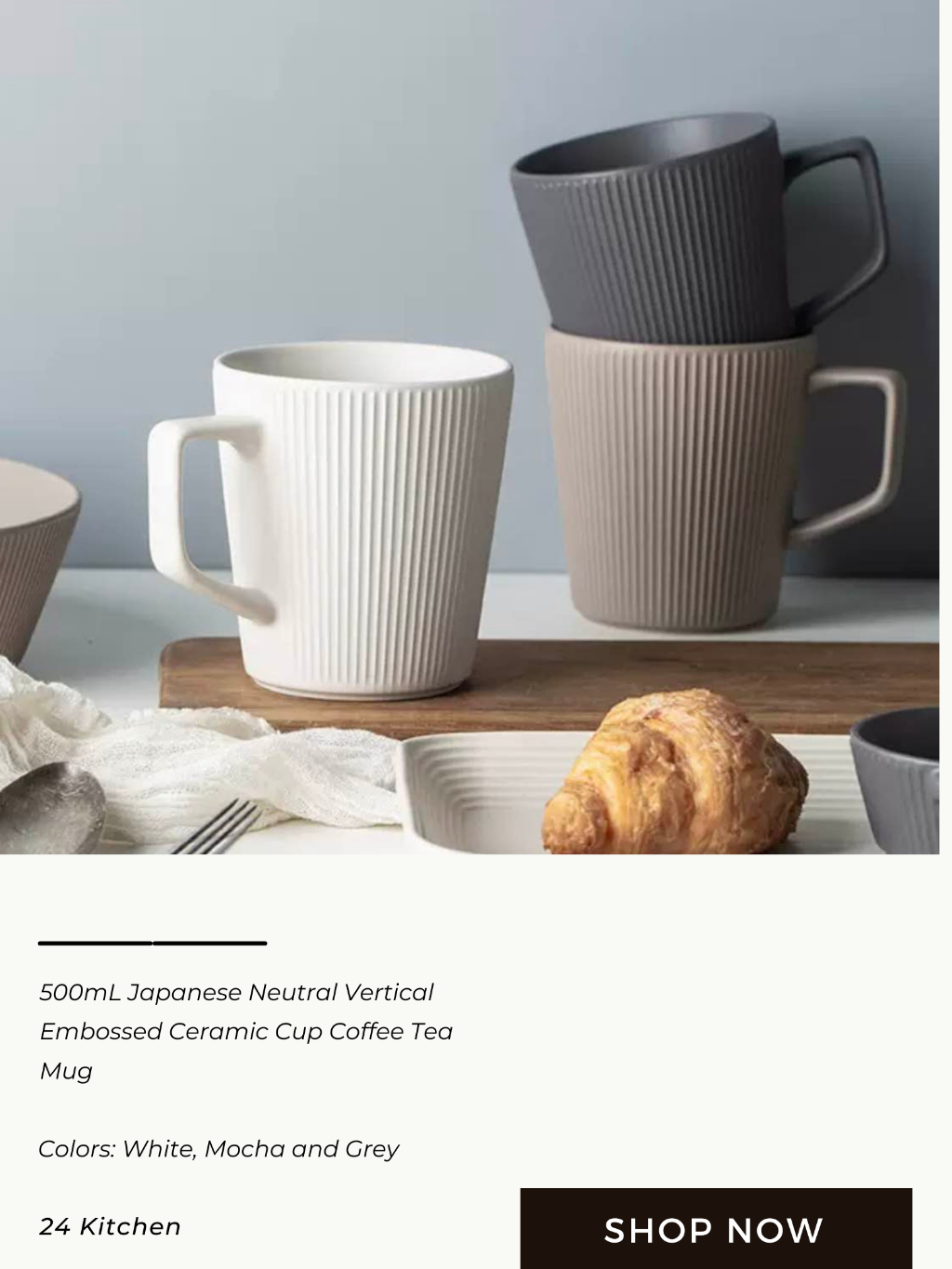 500mL Japanese Neutral Vertical Embossed Ceramic Cup Coffee Tea Mug ...