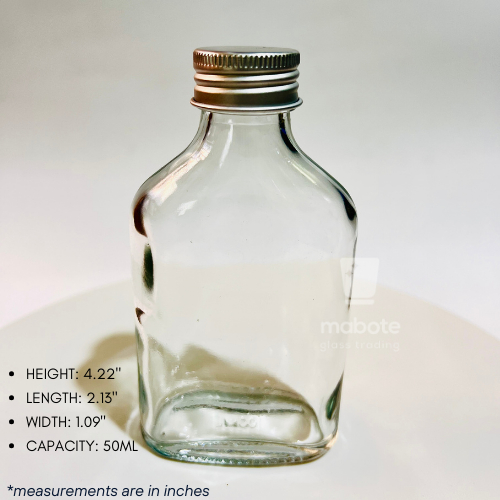 50ML Regular Flat Glass Bottle (Lapad Tanduay) Size on photo with Silver Cap | Shopee Philippines