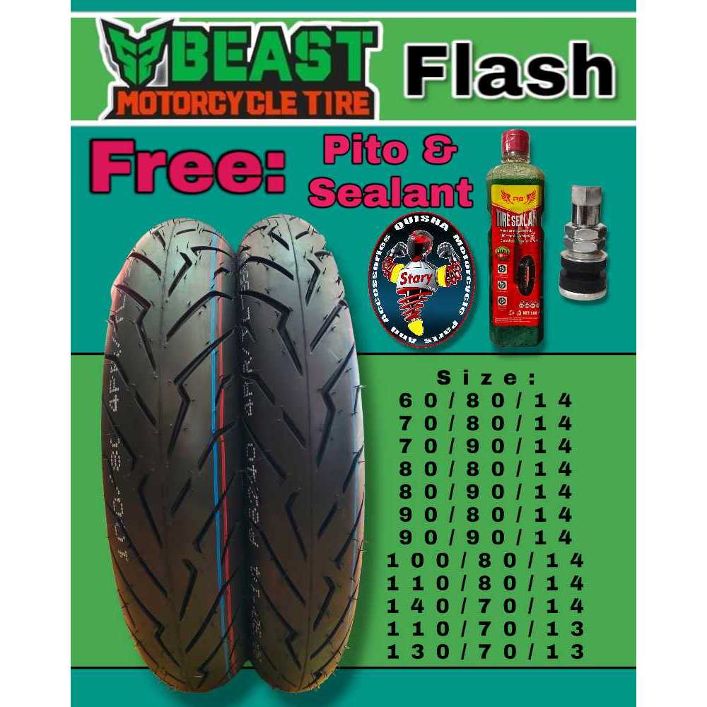 BEAST TIRE FLASH TUBELESS TIRE SIZE 13 & 14" (FREE TIRE SEALANT AND ...