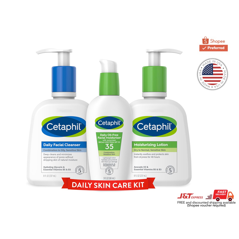 Cetaphil Sensitive Skincare Kit w/ Facial Cleanser, Moisturizing Lotion ...