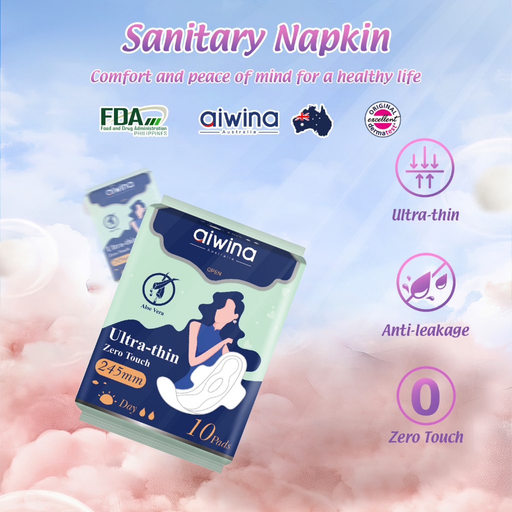 Aiwina Ultra Thin Sanitary Napkins 245mm Long Super Absorbency Feminine ...