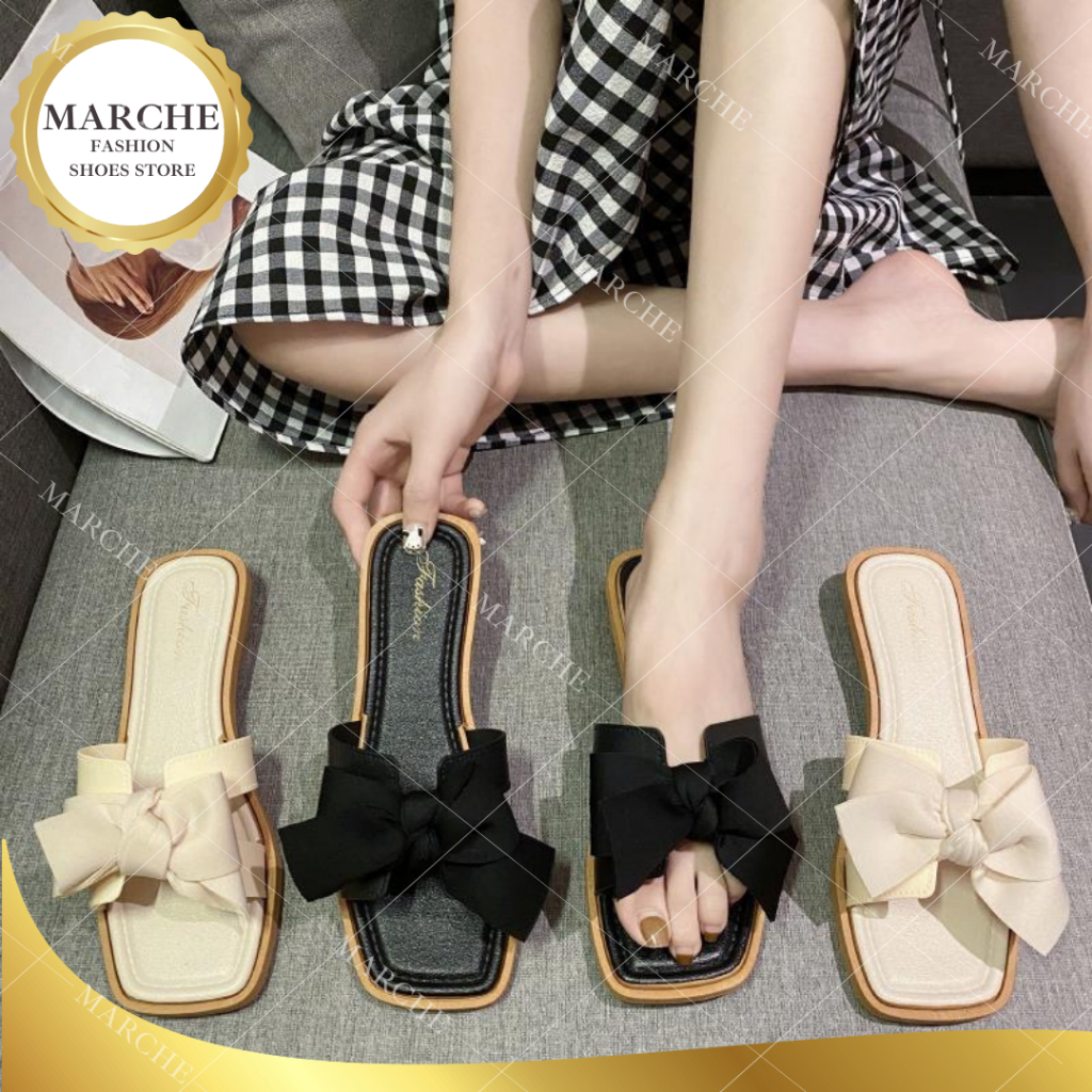 Marche New Summer Slippers Women's Outdoor Wear Flat Ribbon Beach ...