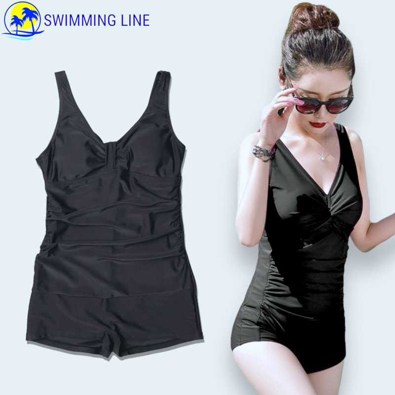 Women’s Padded One-piece Conservative Swimsuit Belly-covering One Piece ...