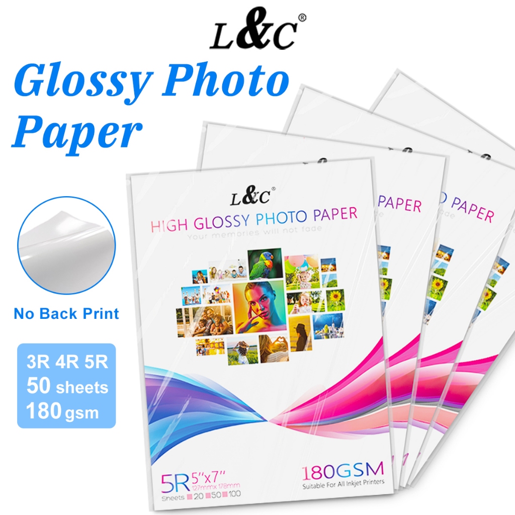 L&C Photo Paper 50 20 sheets A4 3R 4R 5R Size PET High Gloss Copper ...