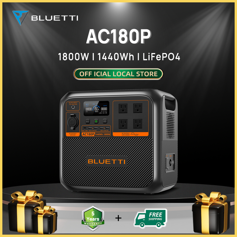 Bluetti AC180P 1440Wh/1800W Portable Battery Camping Power Station Multi Function Solar ...