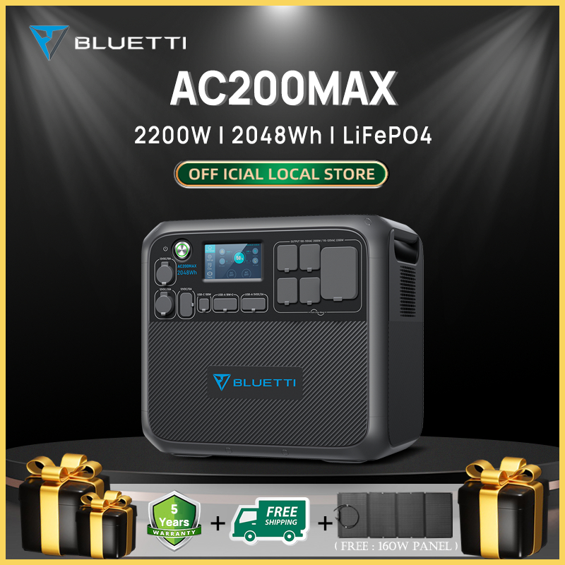 Bluetti AC200MAX 2200W/2048Wh/640000mAh Universal Portable Power Station Solar Generator with ...