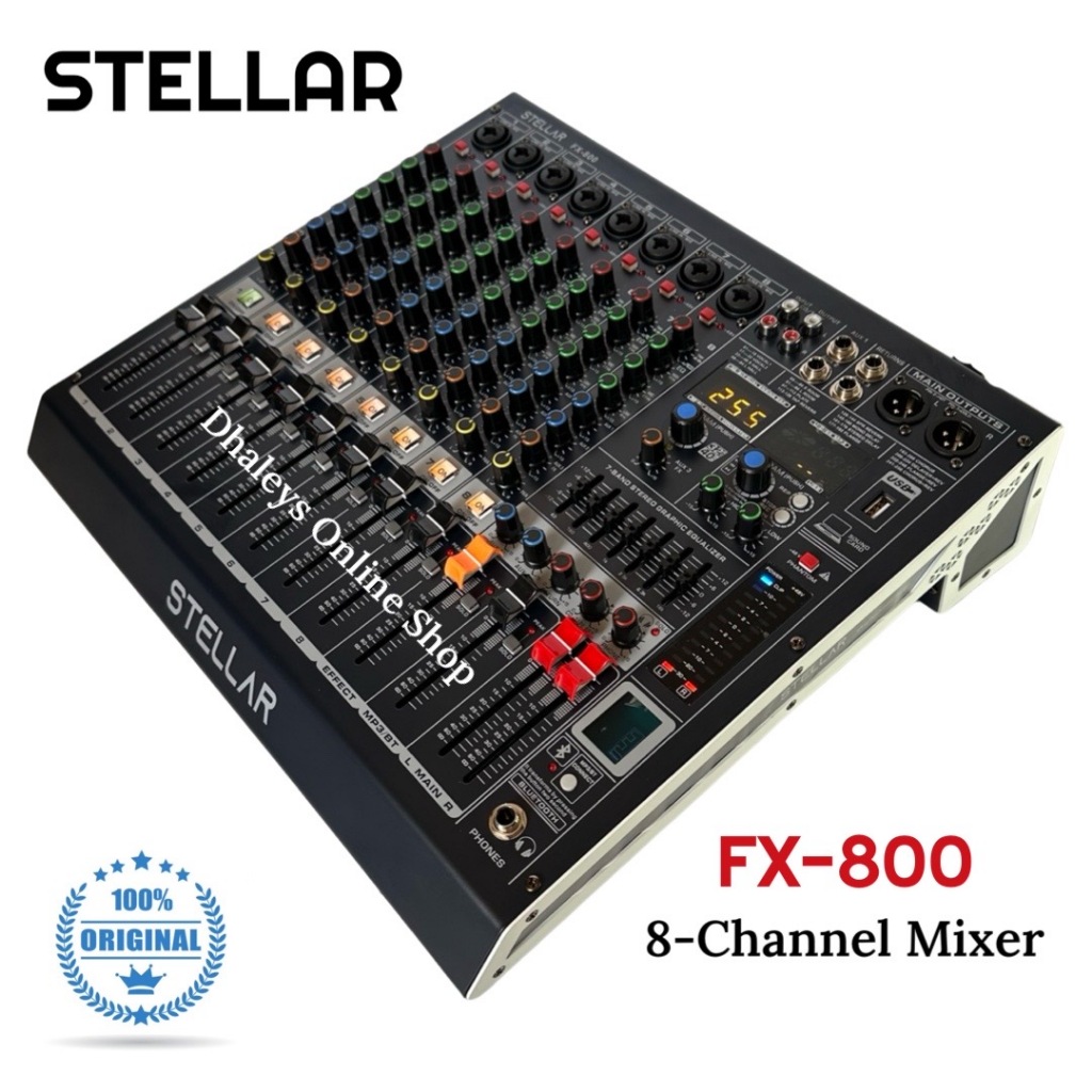 Stellar Professional Audio Mixer FX-800 8 channel Mixer +48V Phantom power BT & USB Interface ...